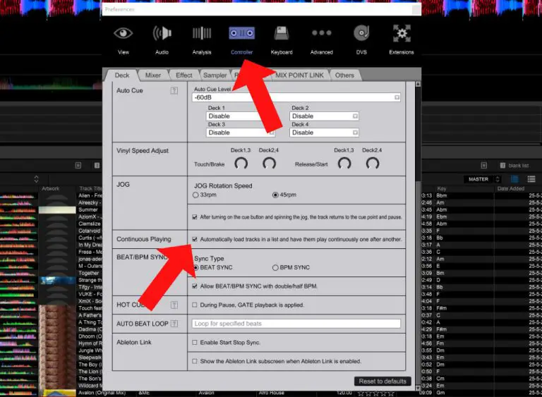 Continuous/auto play tracks in playlist in Rekordbox – DeeJay Plaza